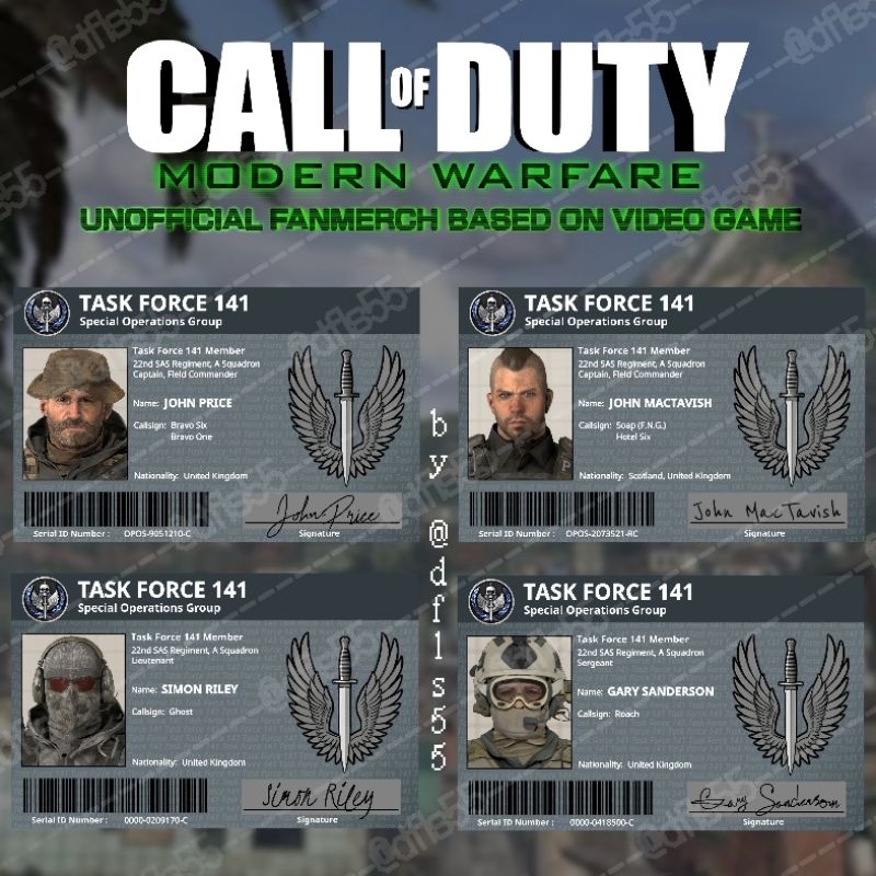 Jual Unofficial Fanmerch ID Card Call of Duty Modern Warfare Task Force ...