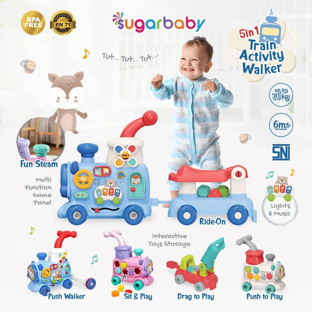 Jual Sugarbaby Train Activity Walker 5in1 Mode Ride-On and Scooter/Baby ...