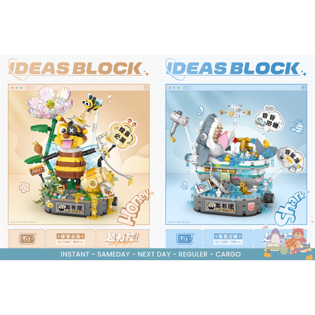 Jual LOZ 1385 Bathing shark 1384 The BEE- LOZ ideas Mini brick - Puzzle Block Bricks - DIY mini ...