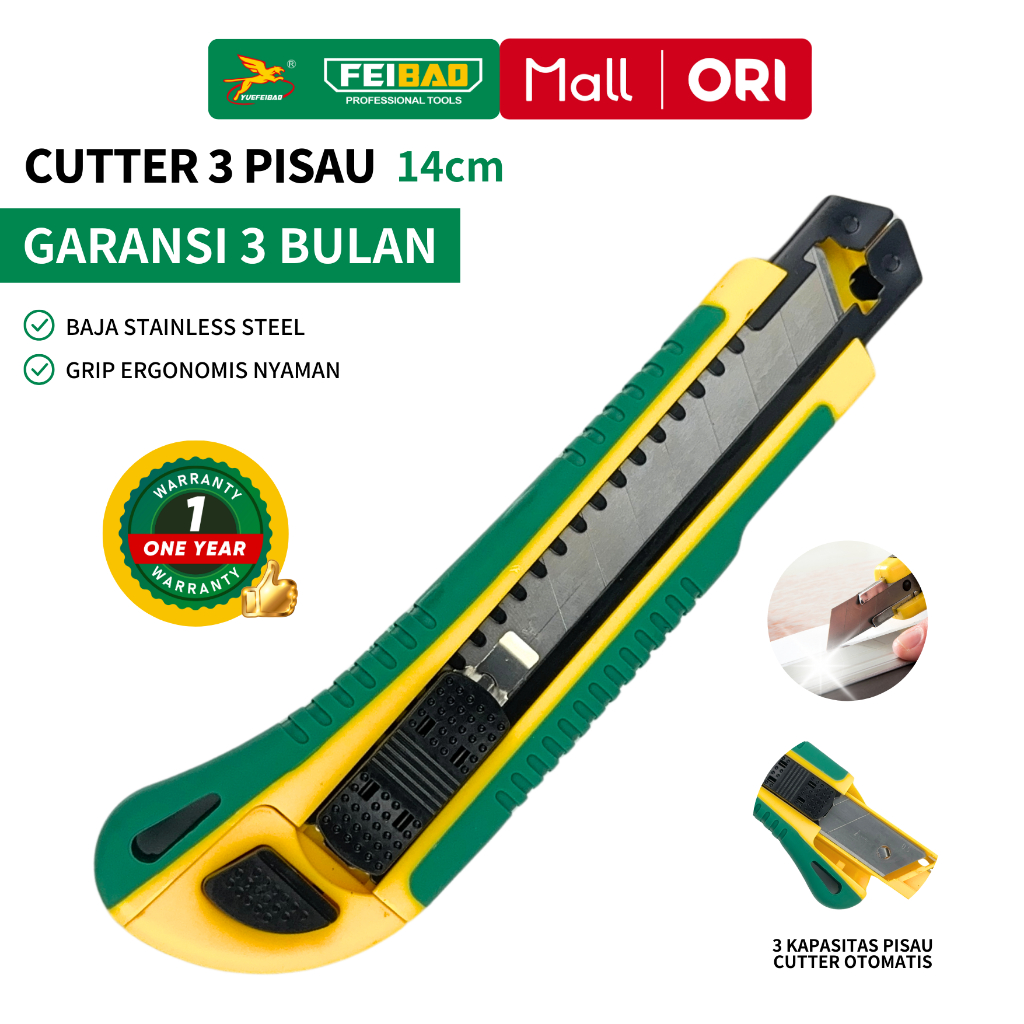 Jual Feibao Cutter 3 Pisau / 3 Blade Utility Knife / Penggantian ...