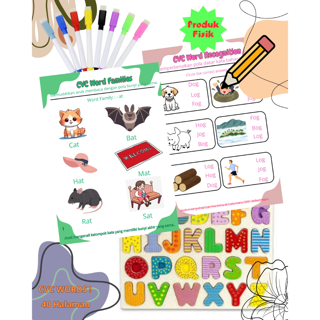 Jual Buku Belajar Membaca Bahasa Inggris 3 Kata CVC Words Aktivitas ...