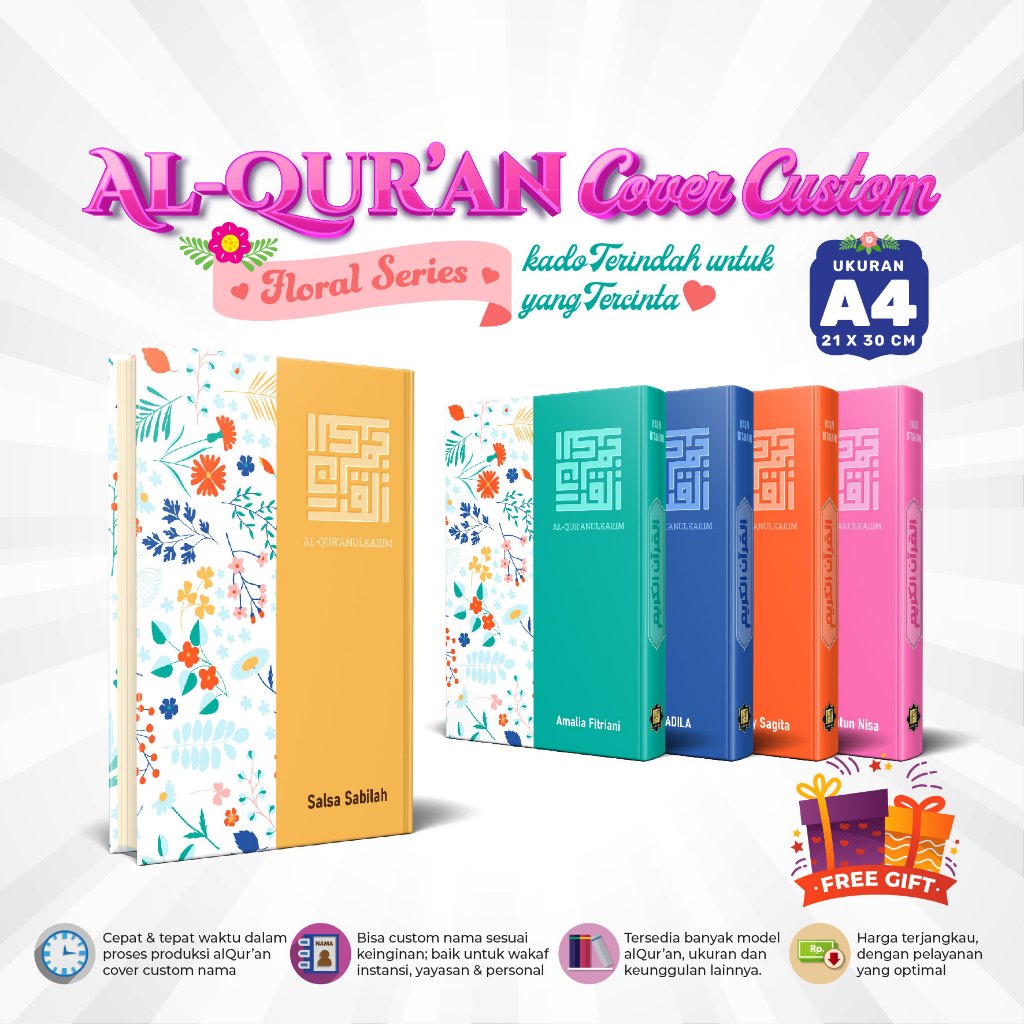 Jual Alquran Custom Cover Floral Ukuran A4 Quran Non Terjemah Perkata ...