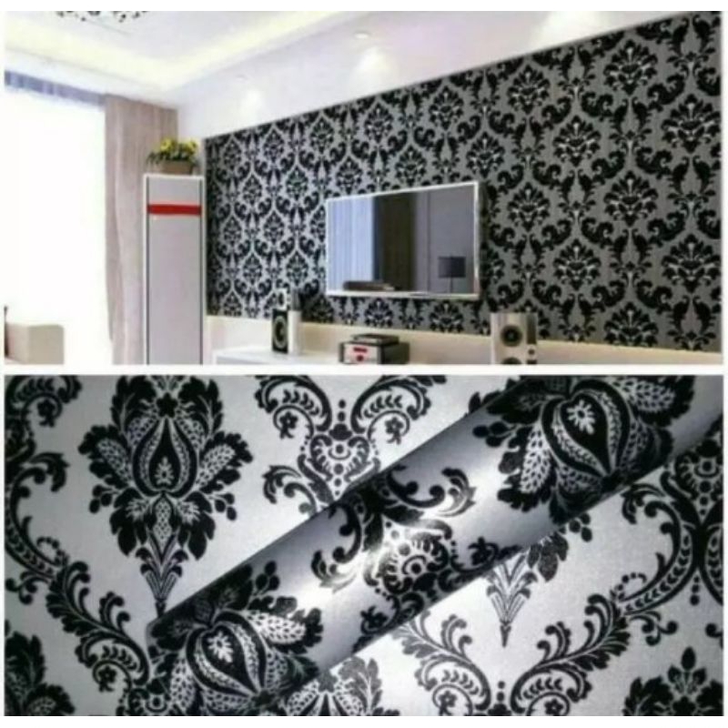 Jual Wallpaper Sticker Dinding Motif Batik Hitam Dasar Putih Bahan Kertas PVC Full Lem Perekat ...