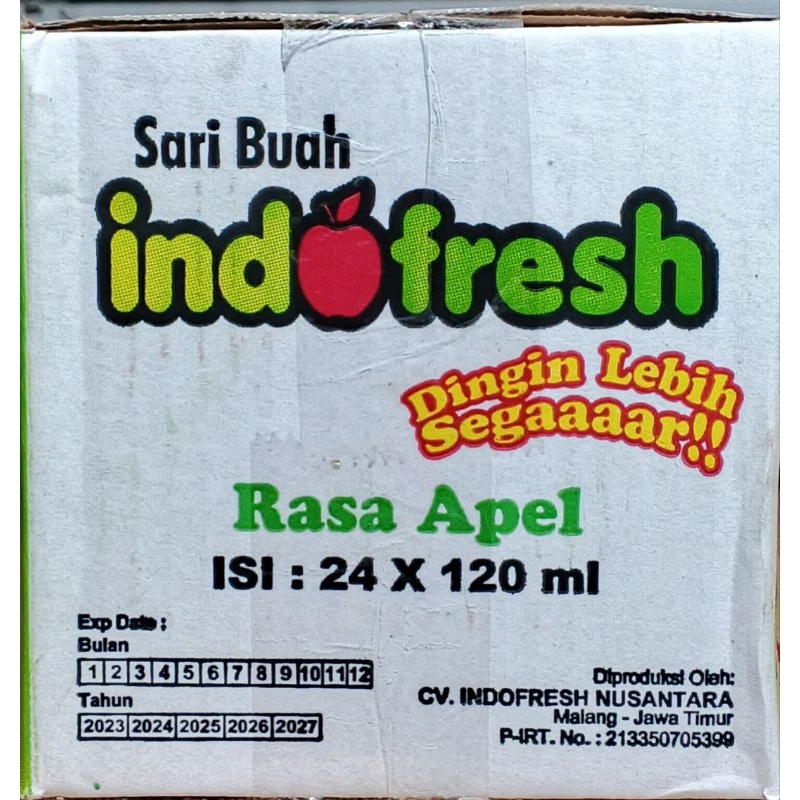 Jual Air Minum Kemasan Indofresh Sari Buah Rasa Apel 120ml 1 Dus ...