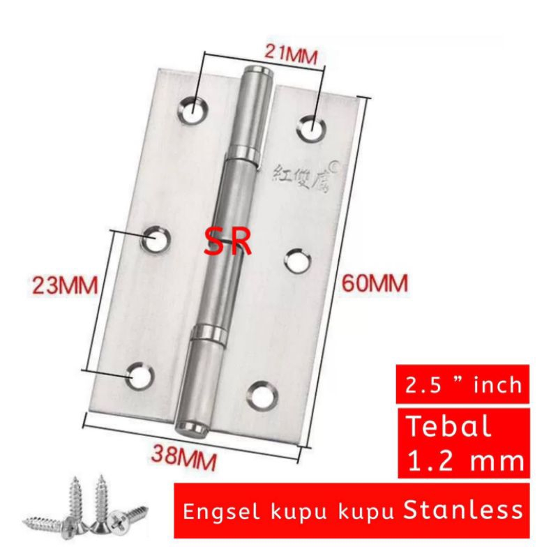 Jual Engsel Kupu - Kupu 2.5 Inch/ Engsel Pintu/ Engsel Lemari Stainless ...