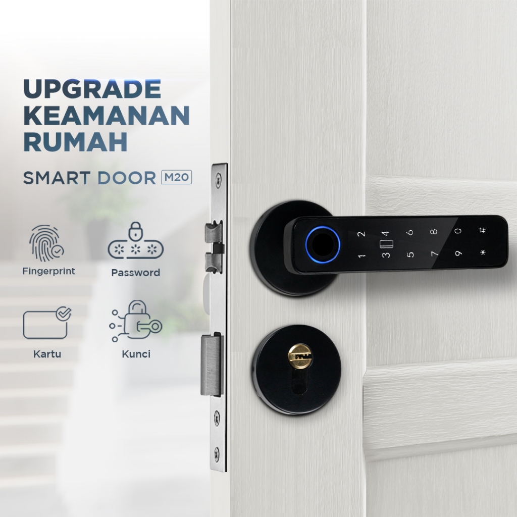 Jual Handle Pintu Minimalis Smart Door Lock Sidik Jari Fingerprint, Password, Kartu Kunci, Kunci ...