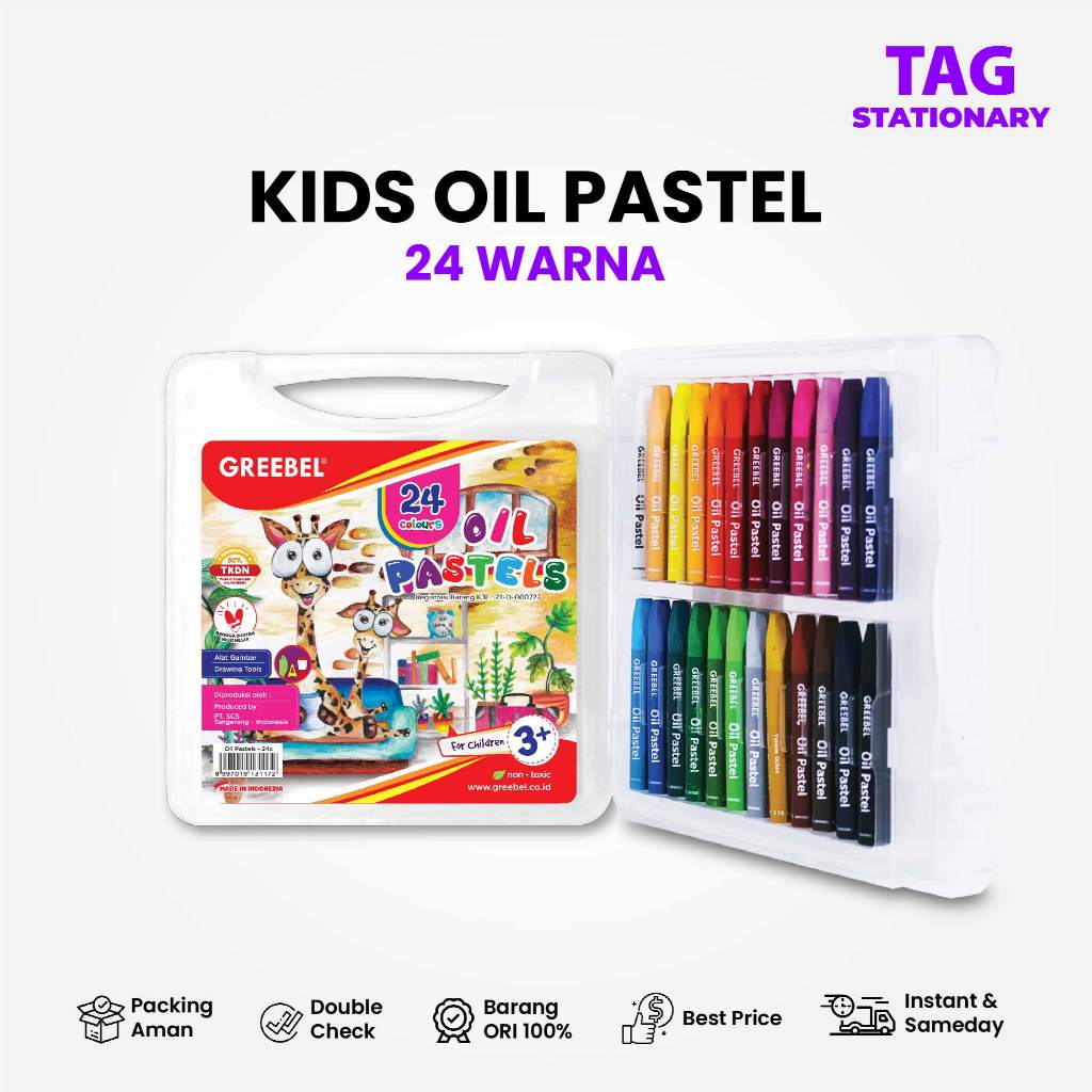 Jual GREEBEL Crayon Krayon 24 Warna / Crayon KIDS Oil Pastel 24 Warna ...
