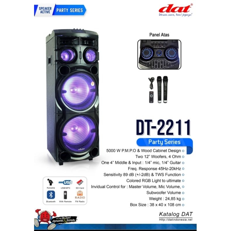 Jual Speaker aktif portable dat 12 inch dt 2211 doble woofer aktiv ...