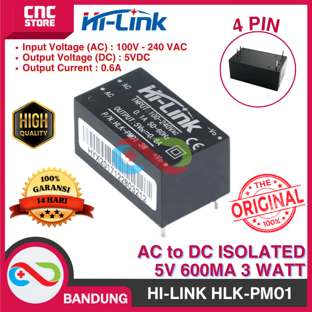 Jual HI-LINK HLK-PM01 AC TO DC ISOLATED 5V 600MA 3 WATT | Shopee Indonesia