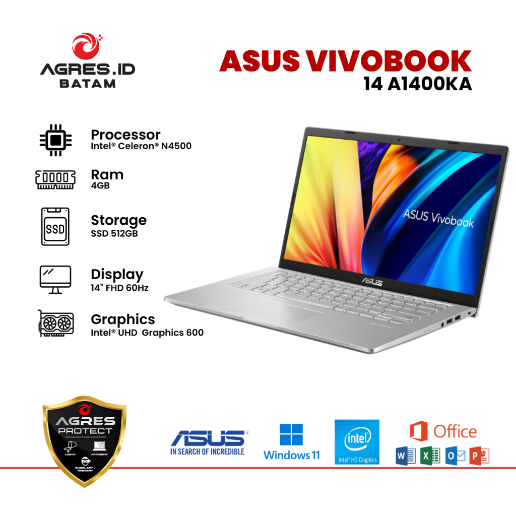 Jual ASUS VIVOBOOK 14 A1400KA N4500 4GB 512GB W11+OHS 14.0FHD BLIT ...