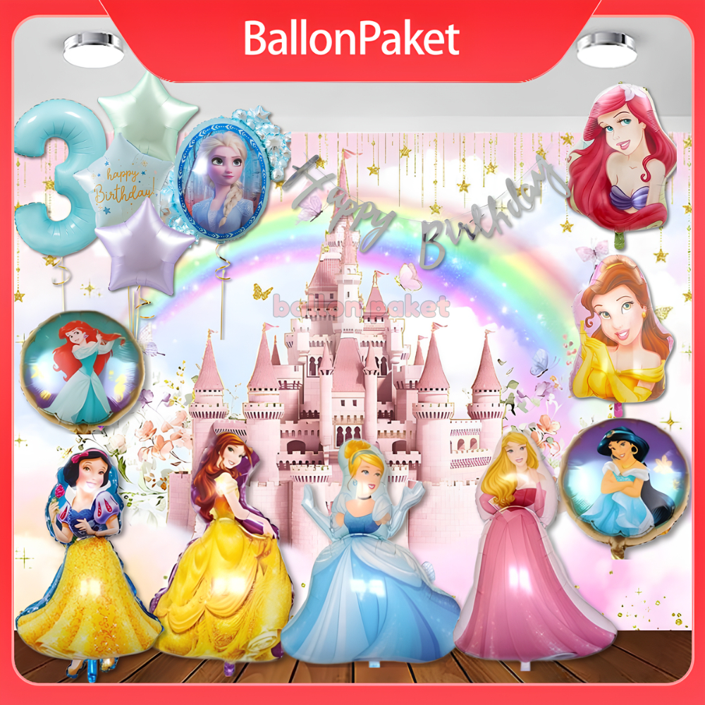 Jual Balon Foil Karakter Princess Disney Cinderella Belle Ariel Frozen ...