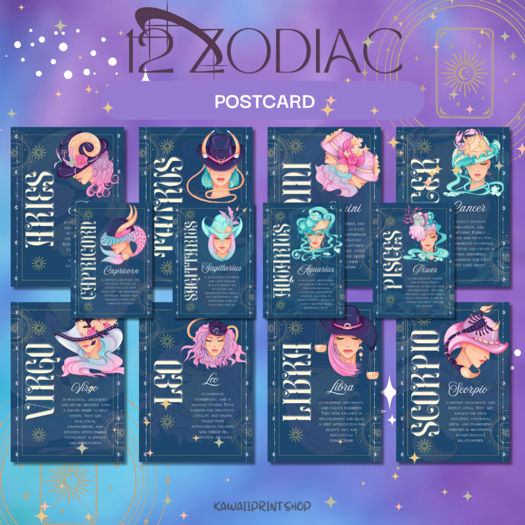 Jual Zodiac Horoscope Postcard Postcrossing | Kartupos Zodiak Ilustrasi ...