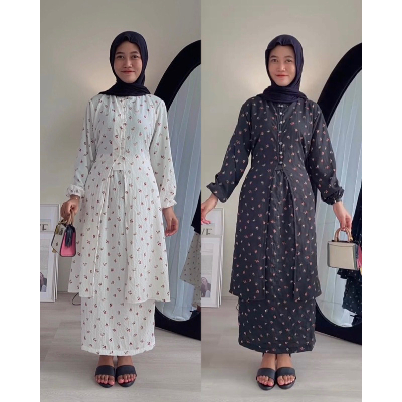 Jual [ READY STOCK ] KIRANIA ONE SET TUNIK | TUNIK BUNGA BUNGA | SET ...