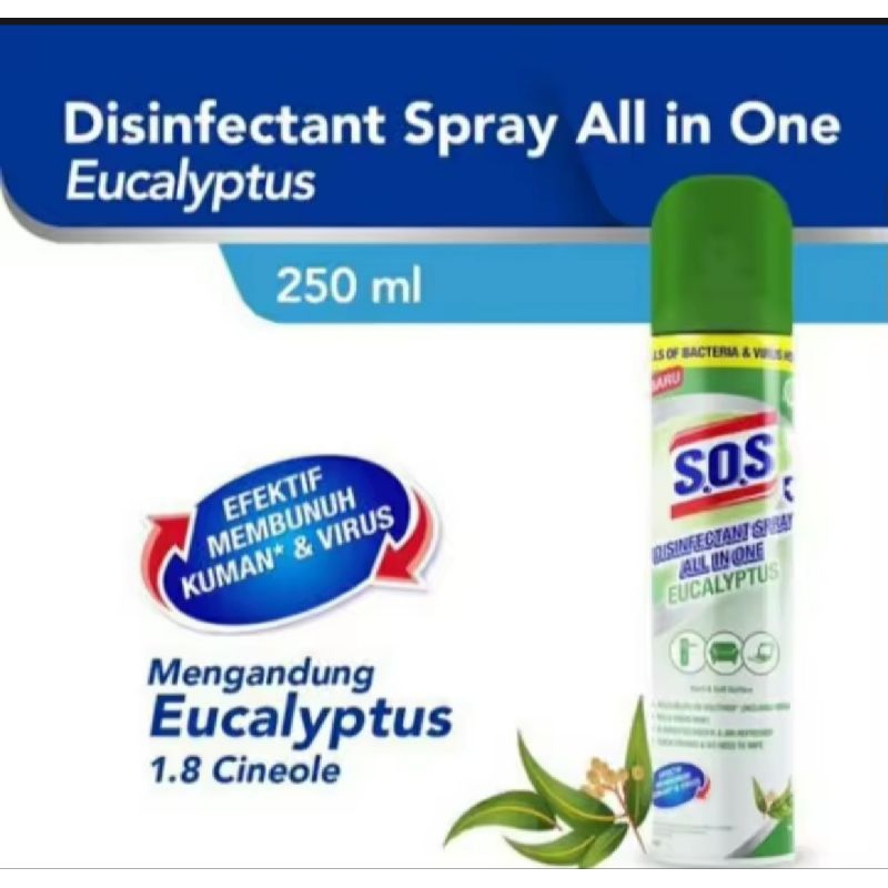 Jual SOS Disinfektan Spray All In One Eucalyptus 250ml | Shopee Indonesia