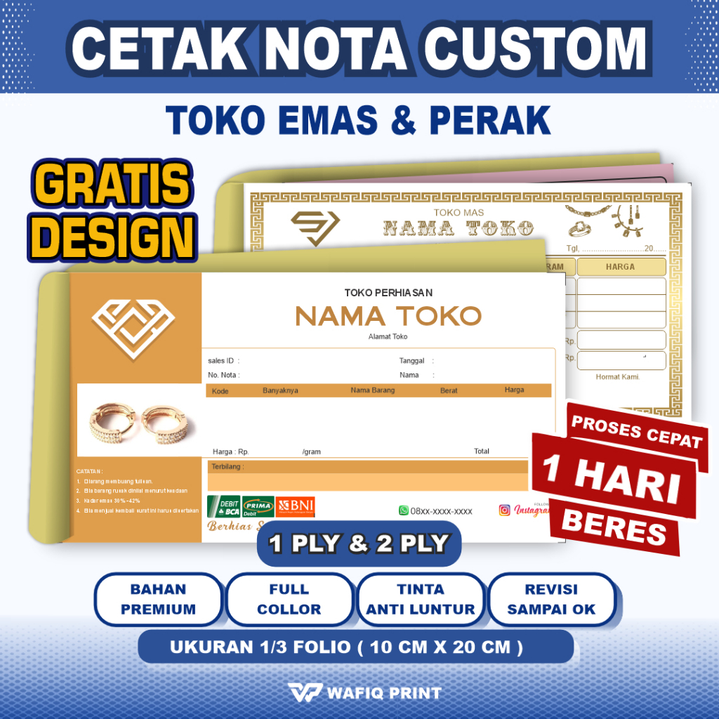 Jual Cetak buku Nota toko emas custom gratis design ukuran 1/3 folio ...