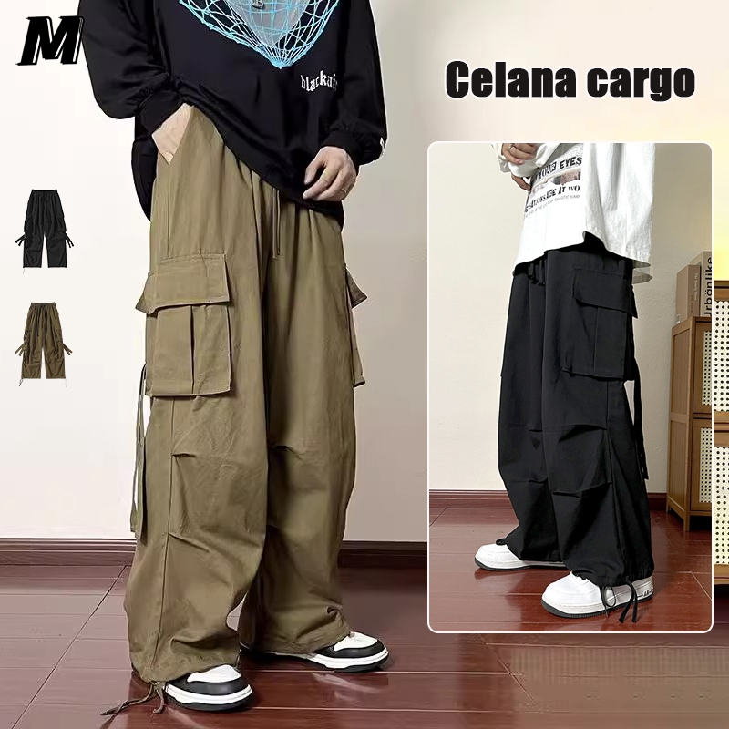 Jual Celana Cargo Panjang Pria Celana Panjang Korean Style Celana Kargo Gombrong Pria celana ...