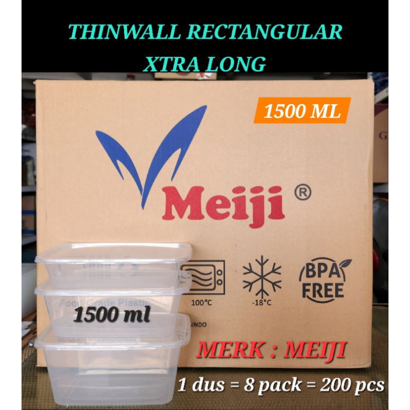 Jual [1 DUS] THINWALL MEIJI RECTANGULAR XTRA LONG 1500 ML | Shopee Indonesia