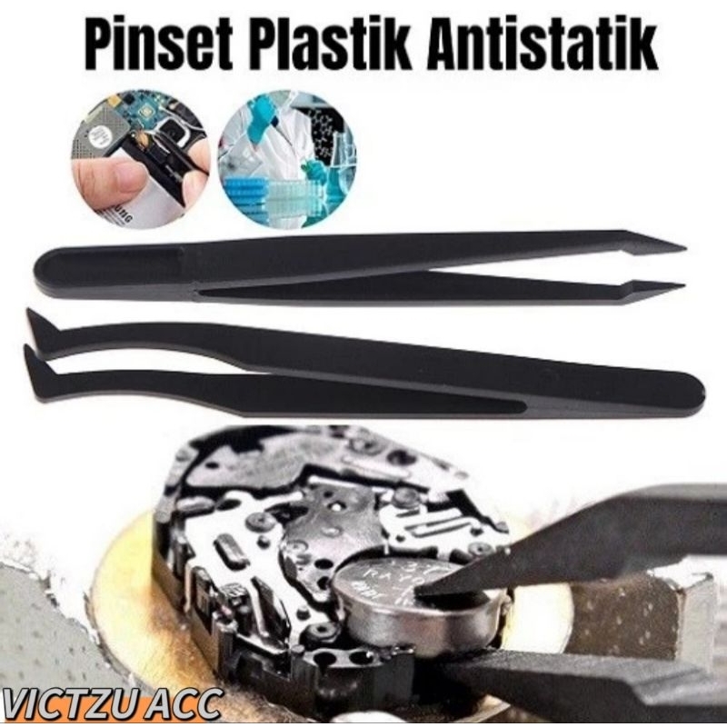 Jual Pinset Plastik Carbon Fiber Hitam Tweezer Electronic PCB SMD IC ...