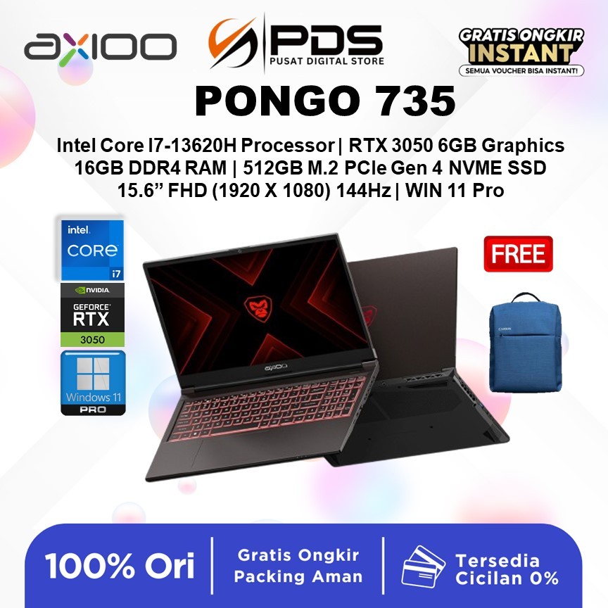 Jual AXIOO Pongo 735 Intel Core I7-13620H Ram 16GB SSD 512GB RTX 3050 ...