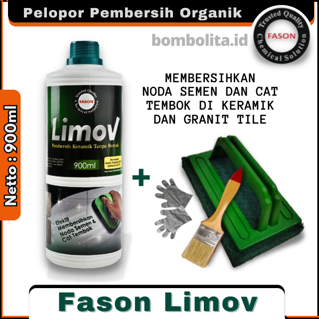 Jual Pembersih Keramik Noda Semen Fason Limov 900ml Bundel Sikat Gagang Hijau | Shopee Indonesia