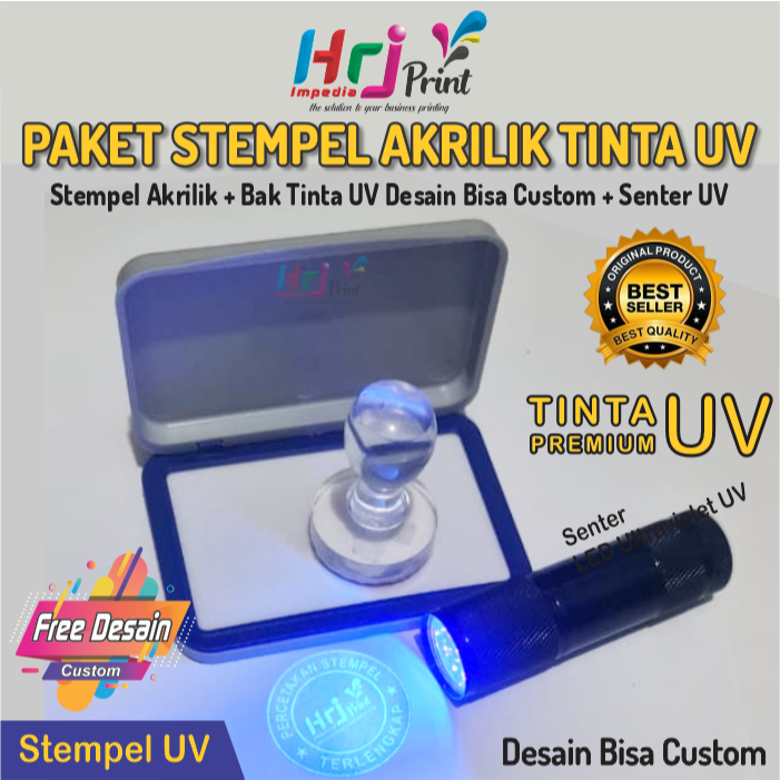 Jual Stempel UV Custom | Paket Stempel Akrilik Tinta UV + Senter UV ...