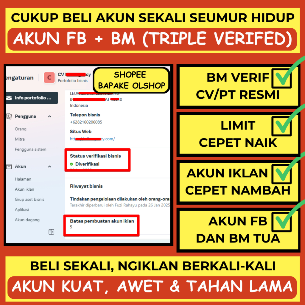 Jual Jual Akun FBfacebook Ads + BM Triple Verif Bisnis Berkualitas ...