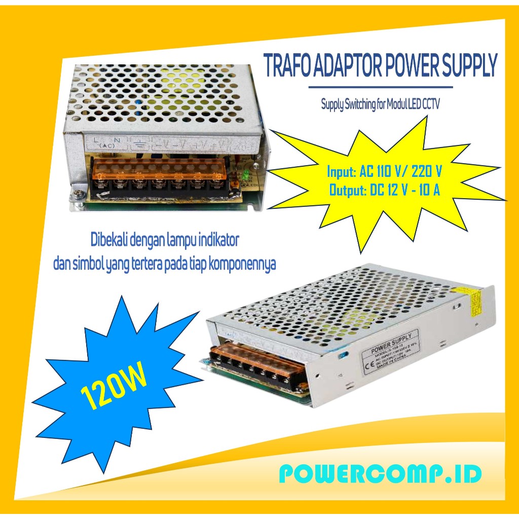 Jual SUSWE Trafo Adaptor Power Supply Switching 12V 10A for Modul LED CCTV - 12V 10A DC ...