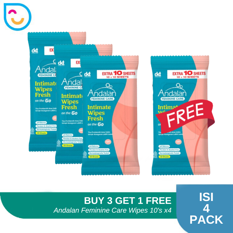 Jual Beli 3 Gratis 1 Tisu Basah Andalan Feminine Care Wipes Isi 10 ...