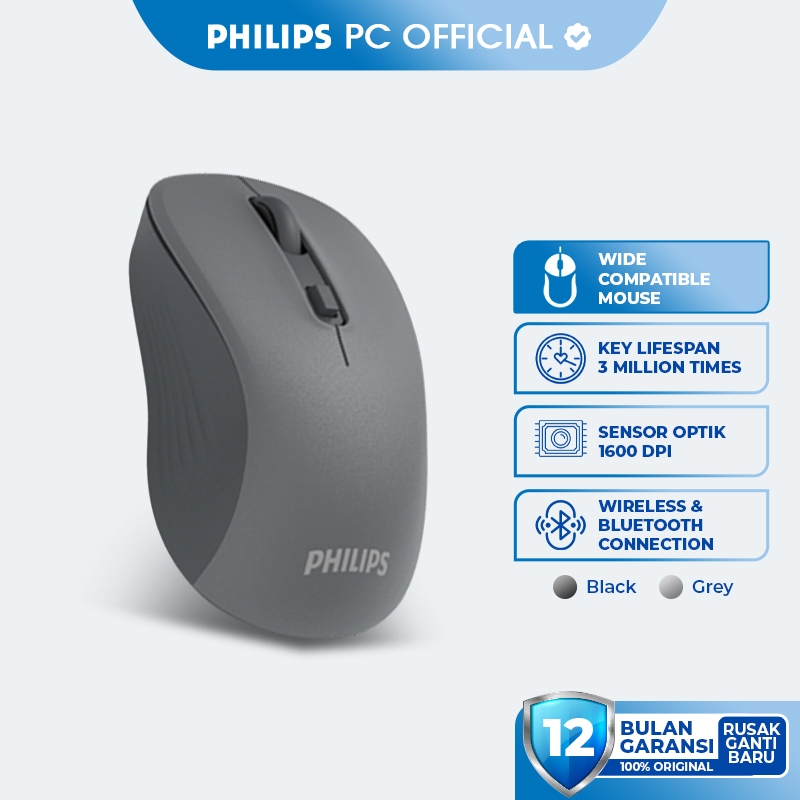 Jual Philips Mouse Dual Mode Wireless + Bluetooth Silent Clicks 1600 ...