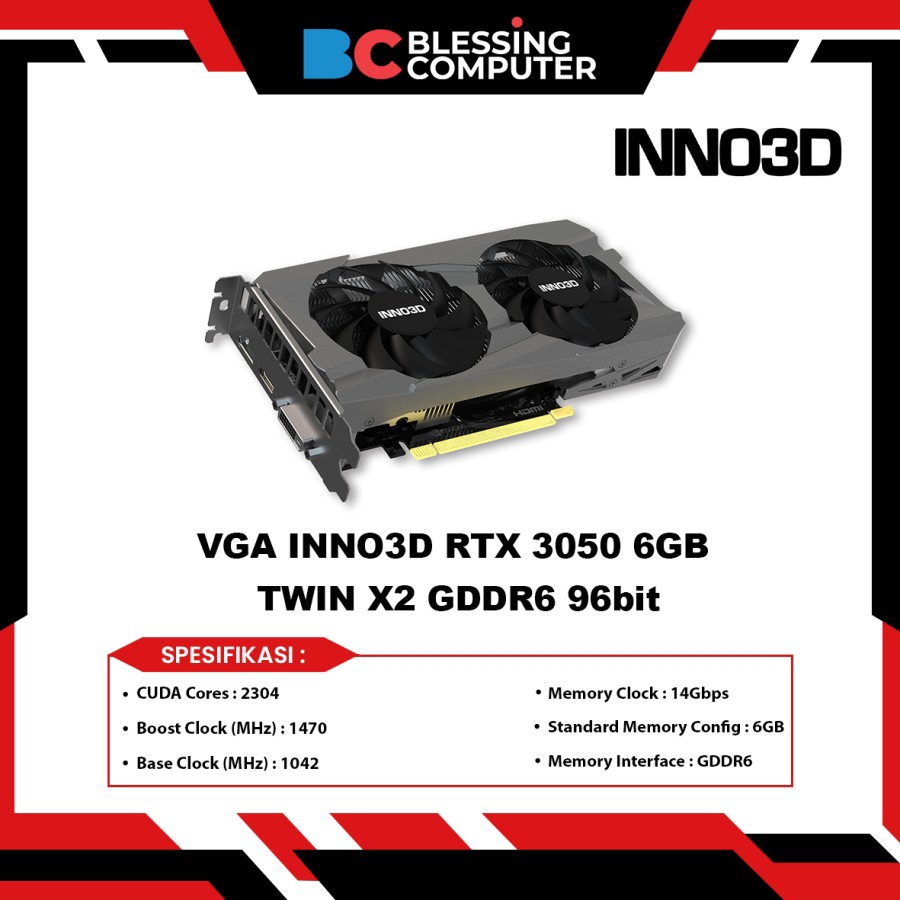 Jual VGA INNO3D RTX 3050 6GB TWIN X2 GDDR6 96bit | Shopee Indonesia