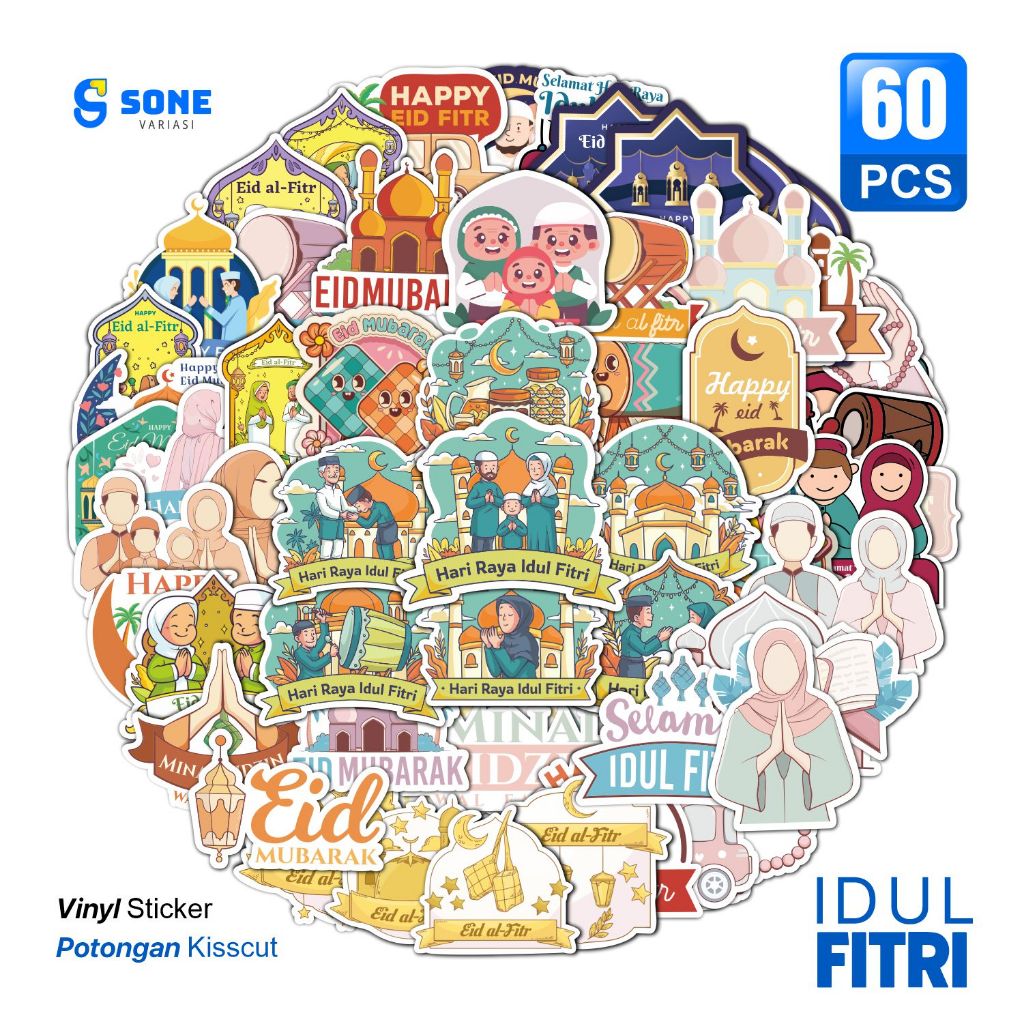 Jual Sticker Lucu Tema Lebaran Idul Fitri Paper Vinyl Waterproof ...