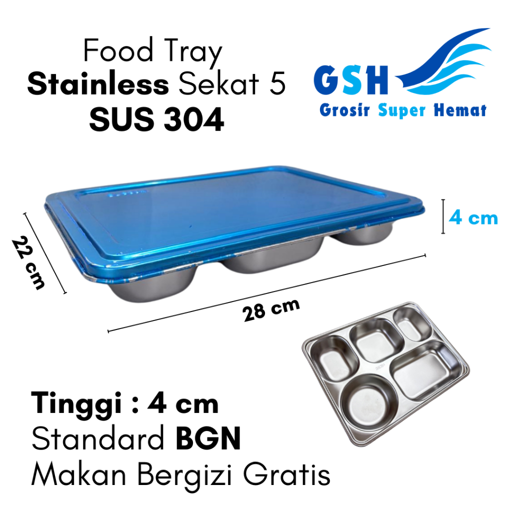 Jual GSH - Food Tray Stainless 5 Sekat SUS 304 Tinggi 6 cm 5.3 cm 4 cm ...