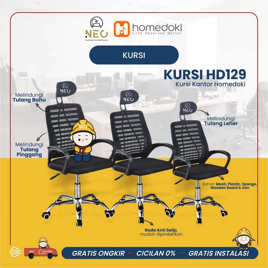 Jual NEO - KURSI KANTOR JARING TINGGI HD 129 BLACK HR BLACK KURSI KERJA ...