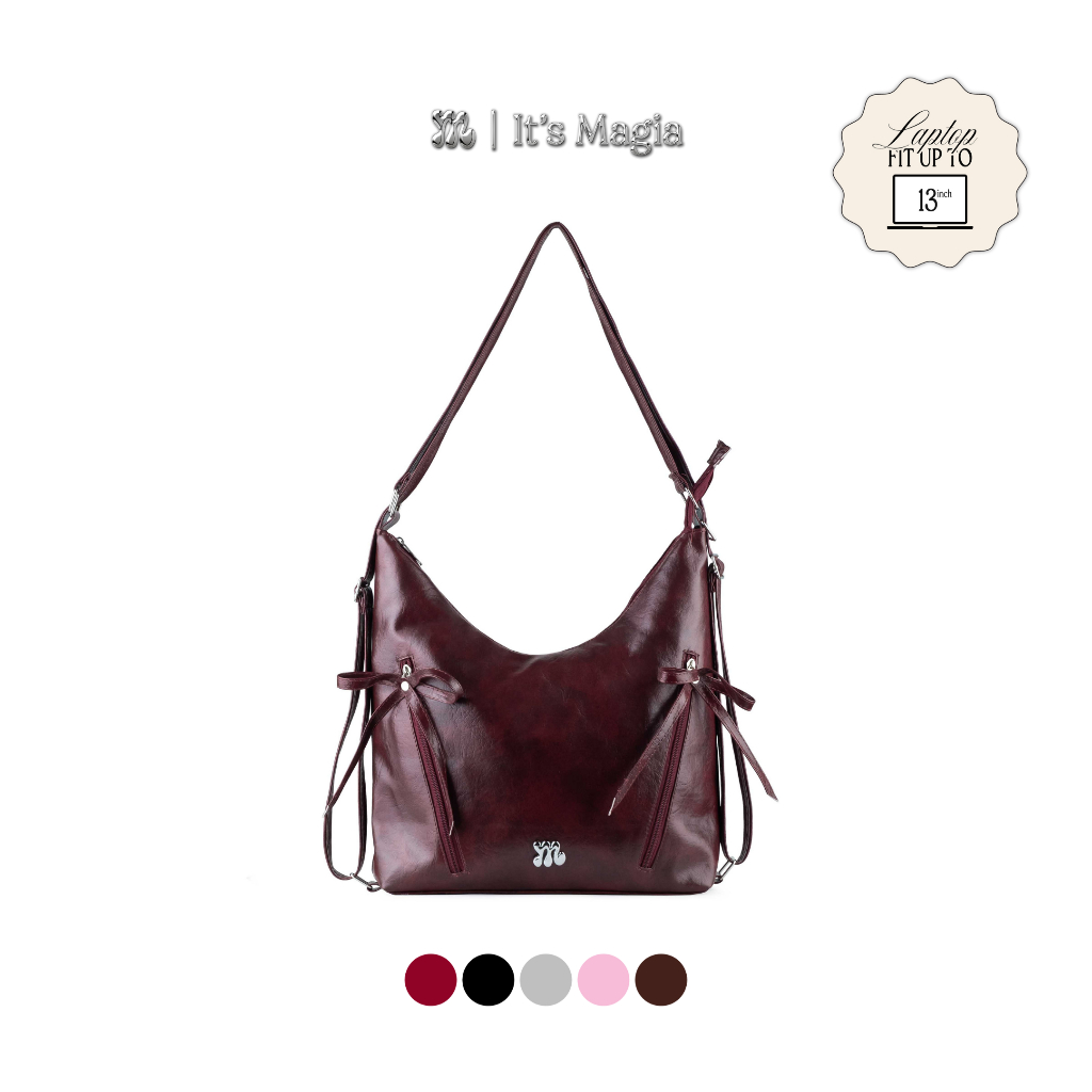Jual Magia Minne Bag Redwine Leather Shoulderbag and Backpack | Shopee Indonesia
