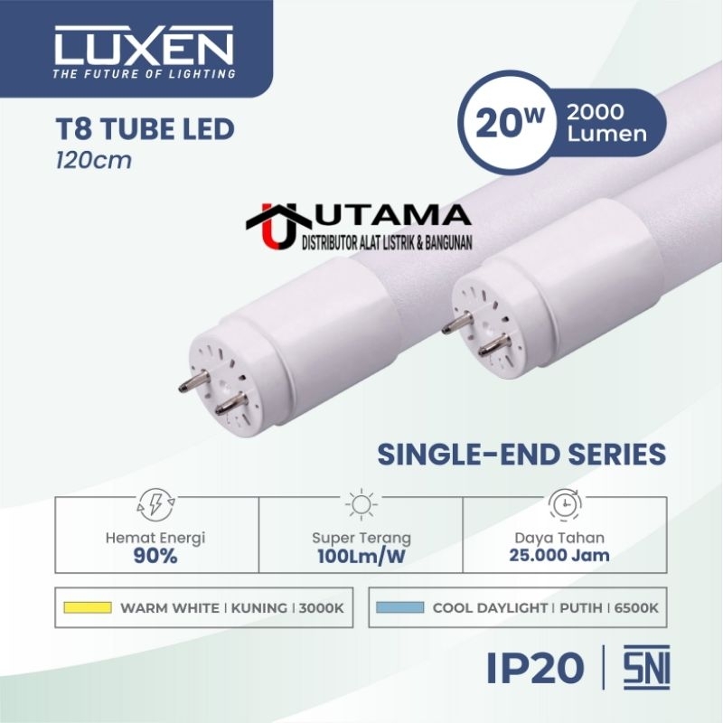 Jual Luxen Lampu TL LED Tube Light T8 Single End 20 watt (SPB / super ...