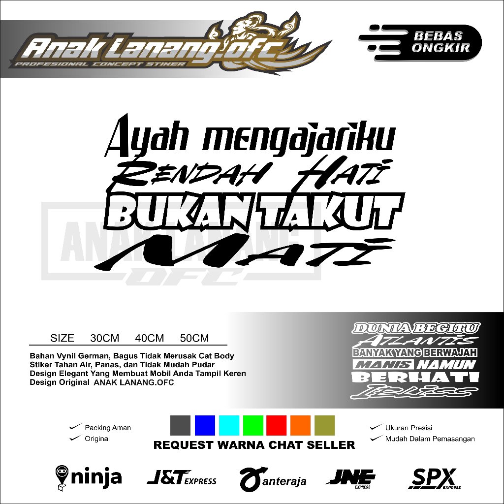 Jual Sticker kaca truk pickup mobil ayah mengajari ku rendah hati ...