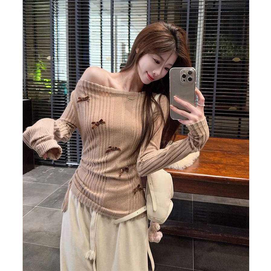 Jual Atasan Satu Bahu Baju off shoulder putih tops Rajutan Lengan ...