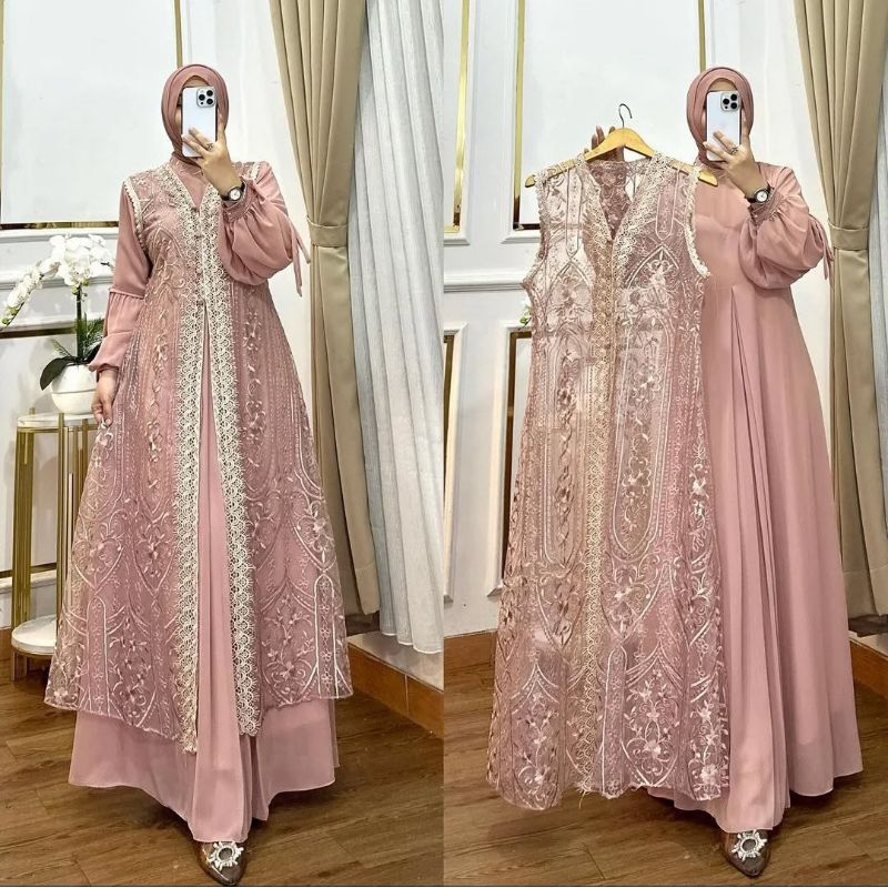 Jual GAMIS OUTER BROKAT TERLARIS FULL FURING LONG CARDIGAN NEW CLAURA ...