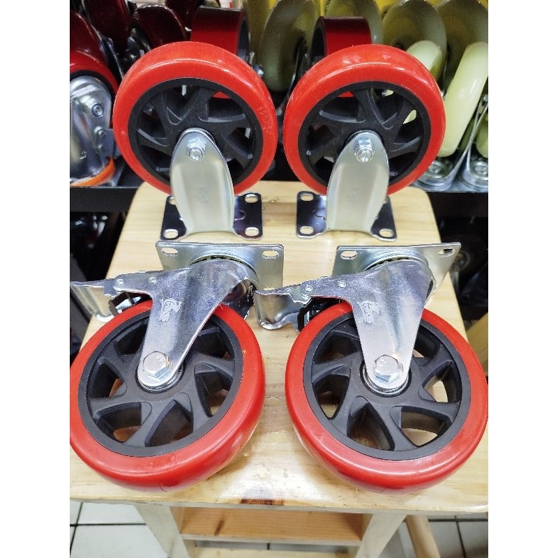Jual RKS - Roda 5" inch MT PU Merah Double bearing caster 1set ( 4pcs ...