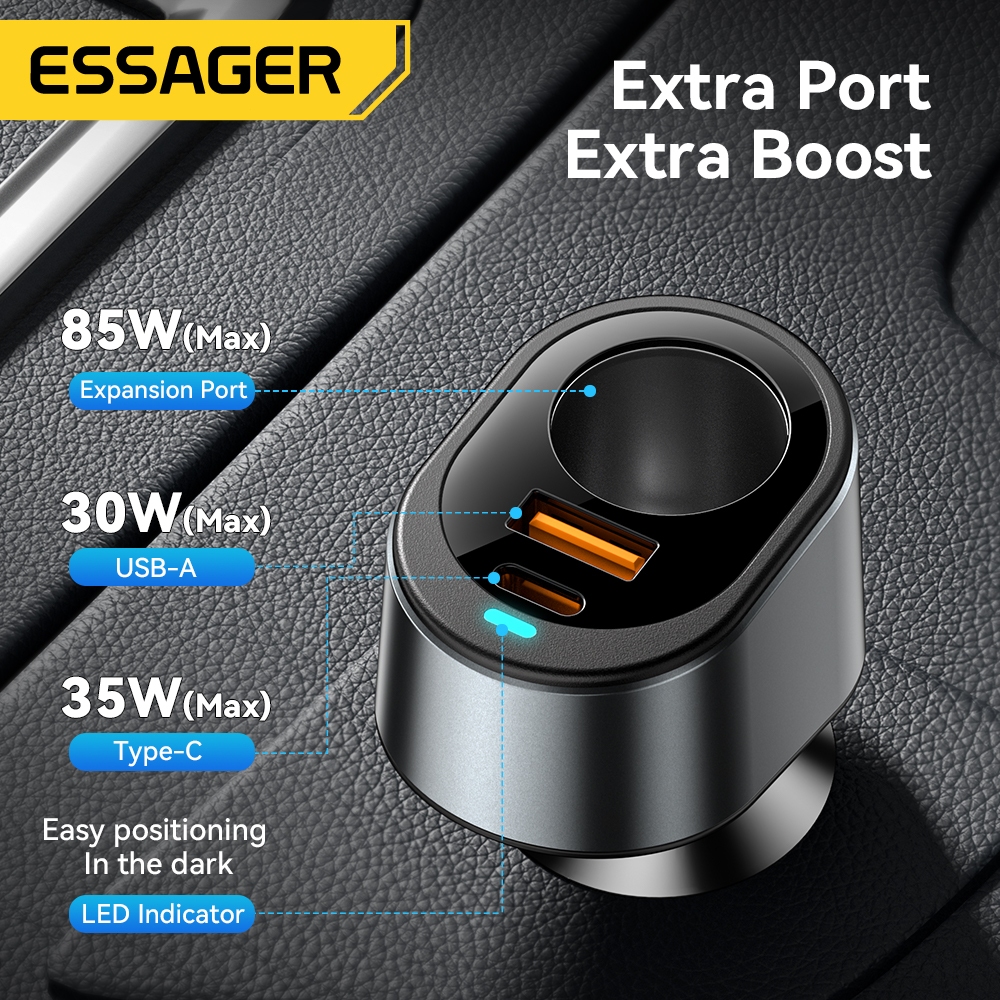 Jual Essager charger mobil type c Fast Charging Dual Ports Type-C+USB ...