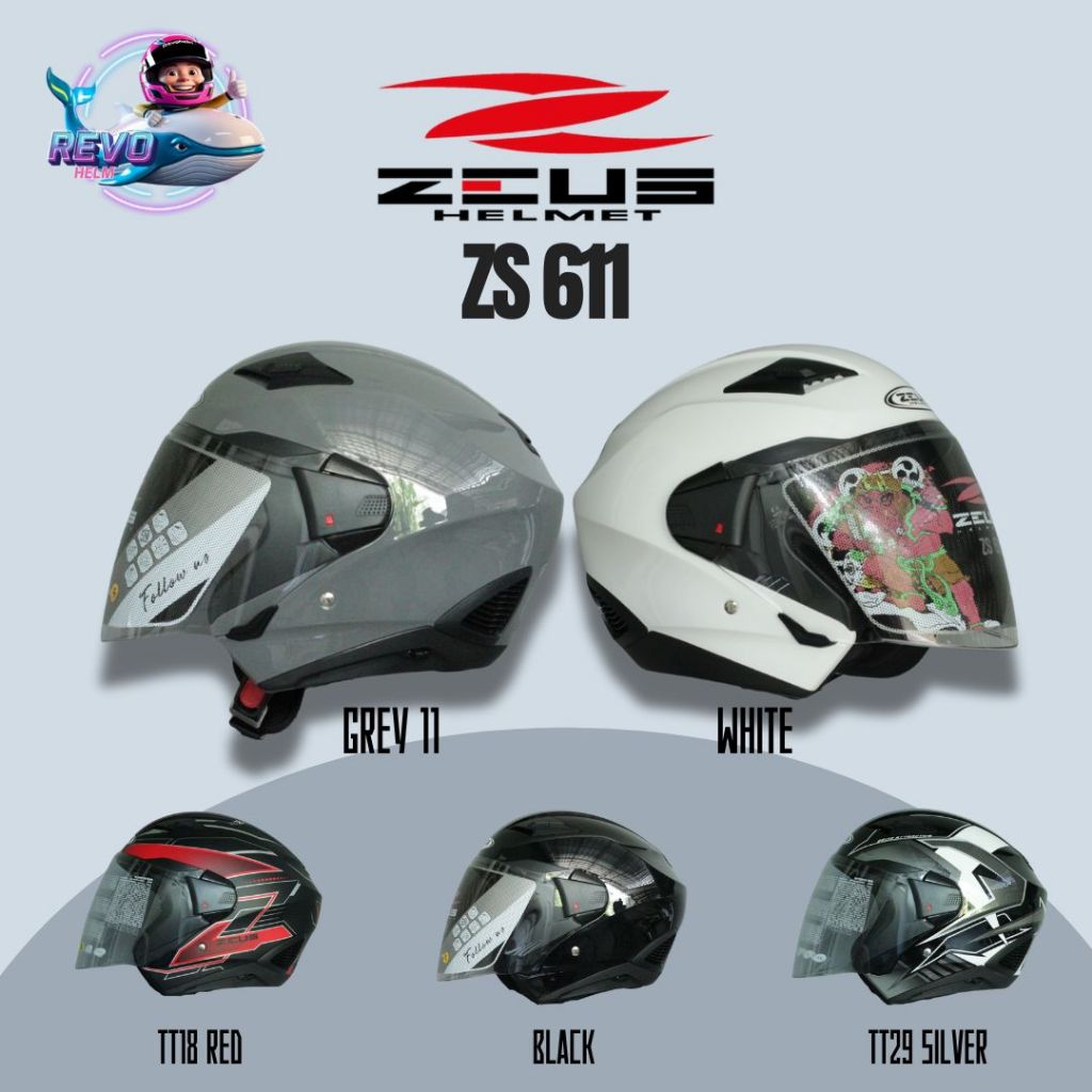 Jual HELM ZEUS ZS 611 SOLID MOTIF DOUBEL VISOR, HELM HALF FACE PRIA ...