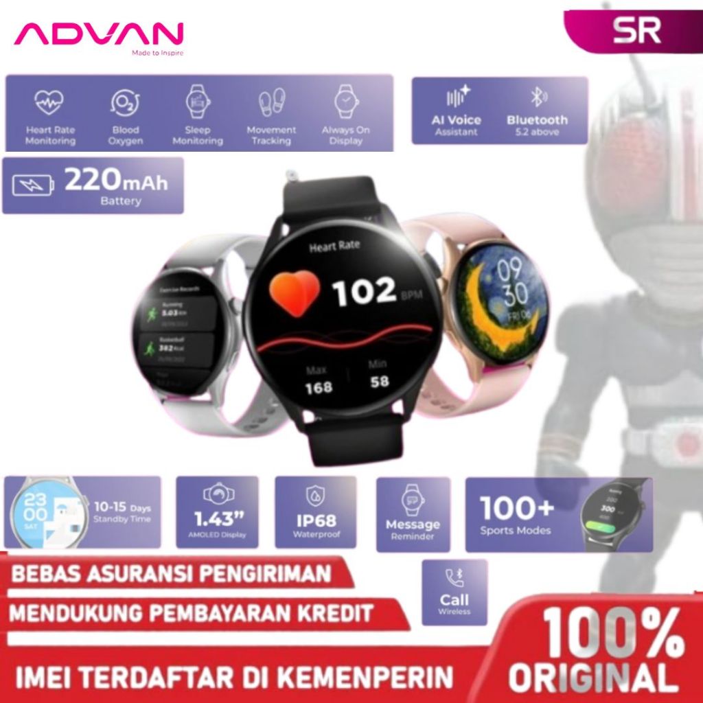 Jual ADVAN Smartwatch SR Ai Voice Assistant Amoled Display 1.43 ...