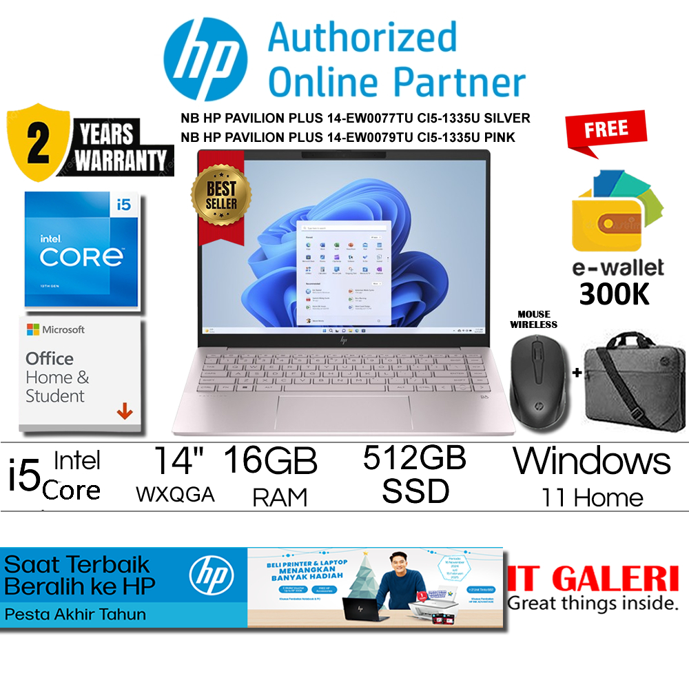 Jual Laptop HP Pavilion plus 14-EW0077TU / EW0079TU Intel Core I5-1335u/Ram 16GB/SSD 512gb/Layar ...