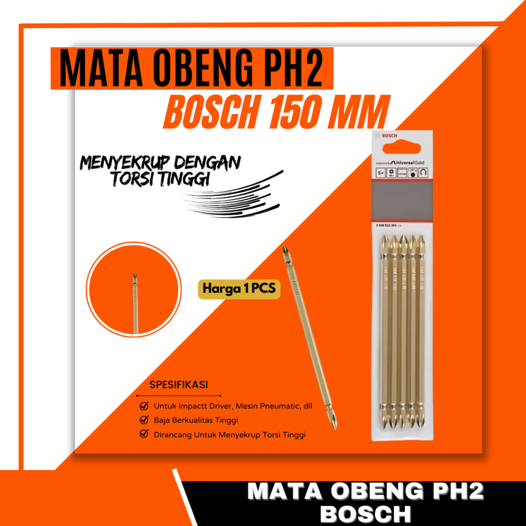 Jual Mata Obeng Angin PH2 150mm Double Ended Screw Driver Bits ...