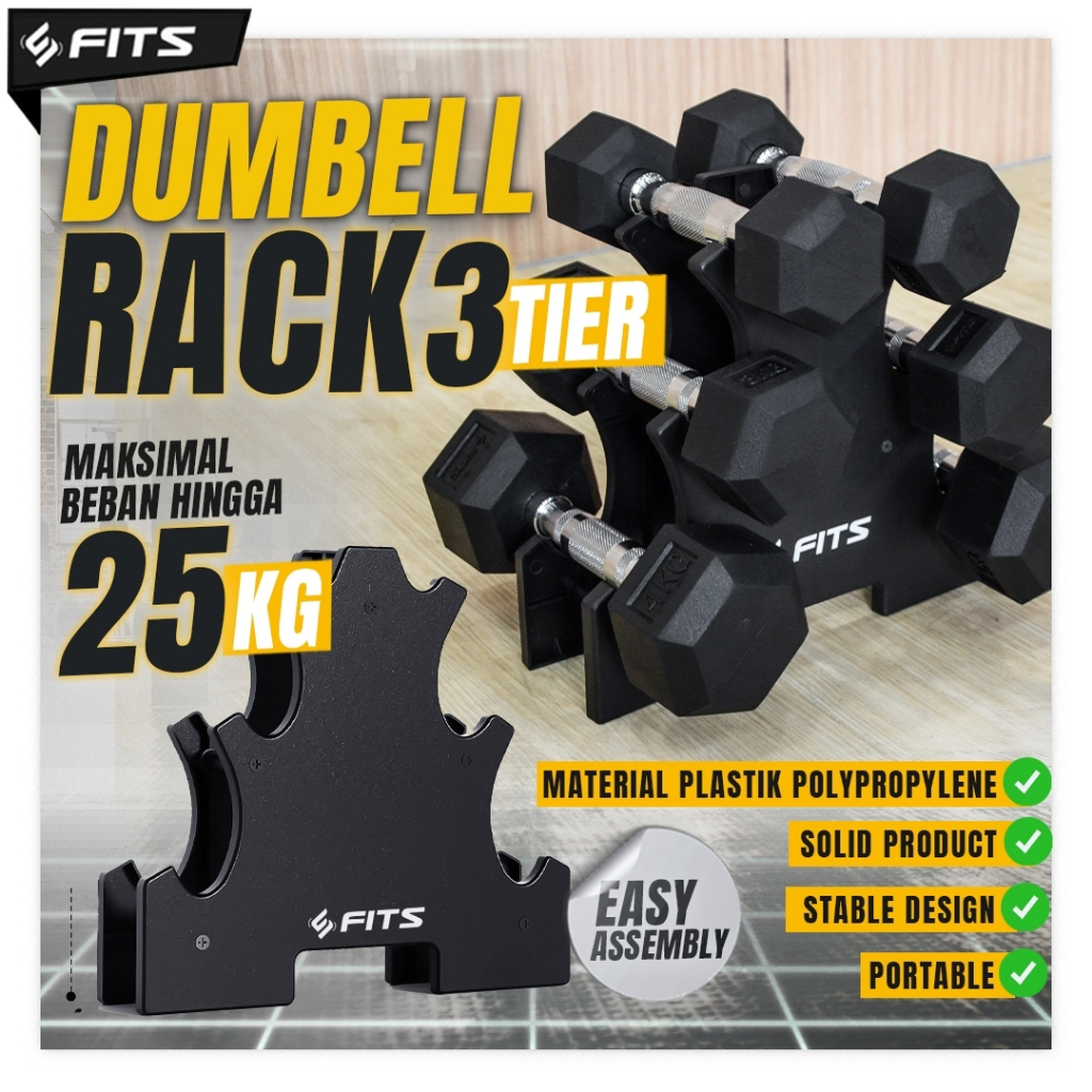 Jual FITS Dumbell Rack 3 Tier - Rak Barbell gym Stand Penyimpanan ...