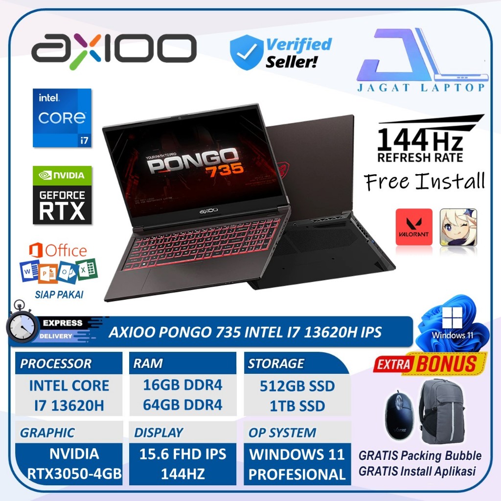 Jual Axioo Pongo 735 Intel Core I7 13620h 64GB DDR4 1TB SSD RTX3050 15. ...