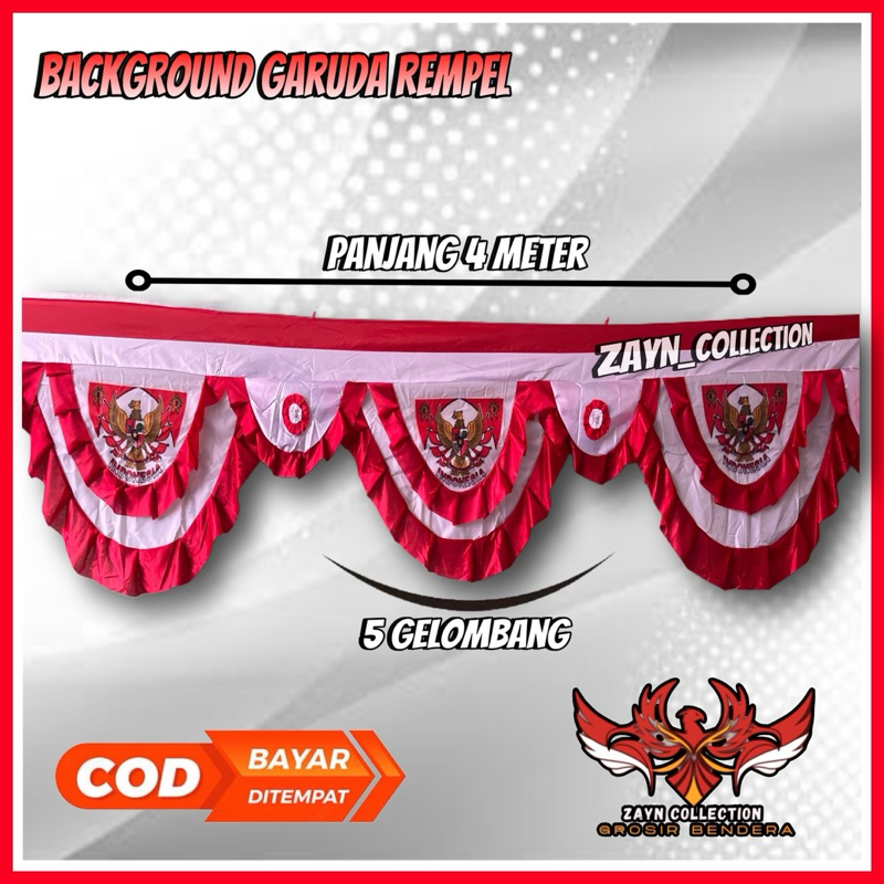 Jual BENDERA BACKGROUND GARUDA REMPEL MERAH PUTIH 5 GELOMBANG/UMBUL UMBUL GELOMBANG | Shopee ...