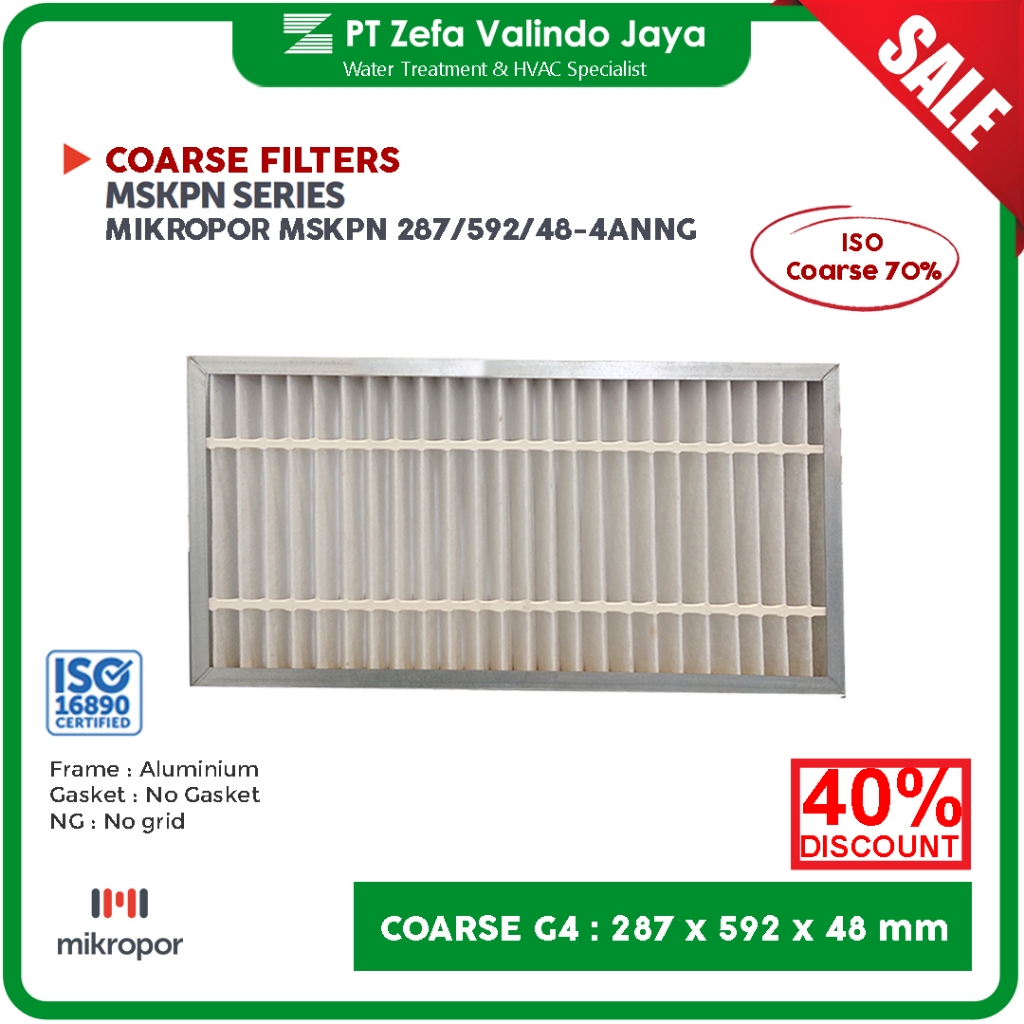 Jual PRE Filter Aluminium G4 MIKROPOR 287 x 592 x 48 mm 12" 24" 2" HVAC ...