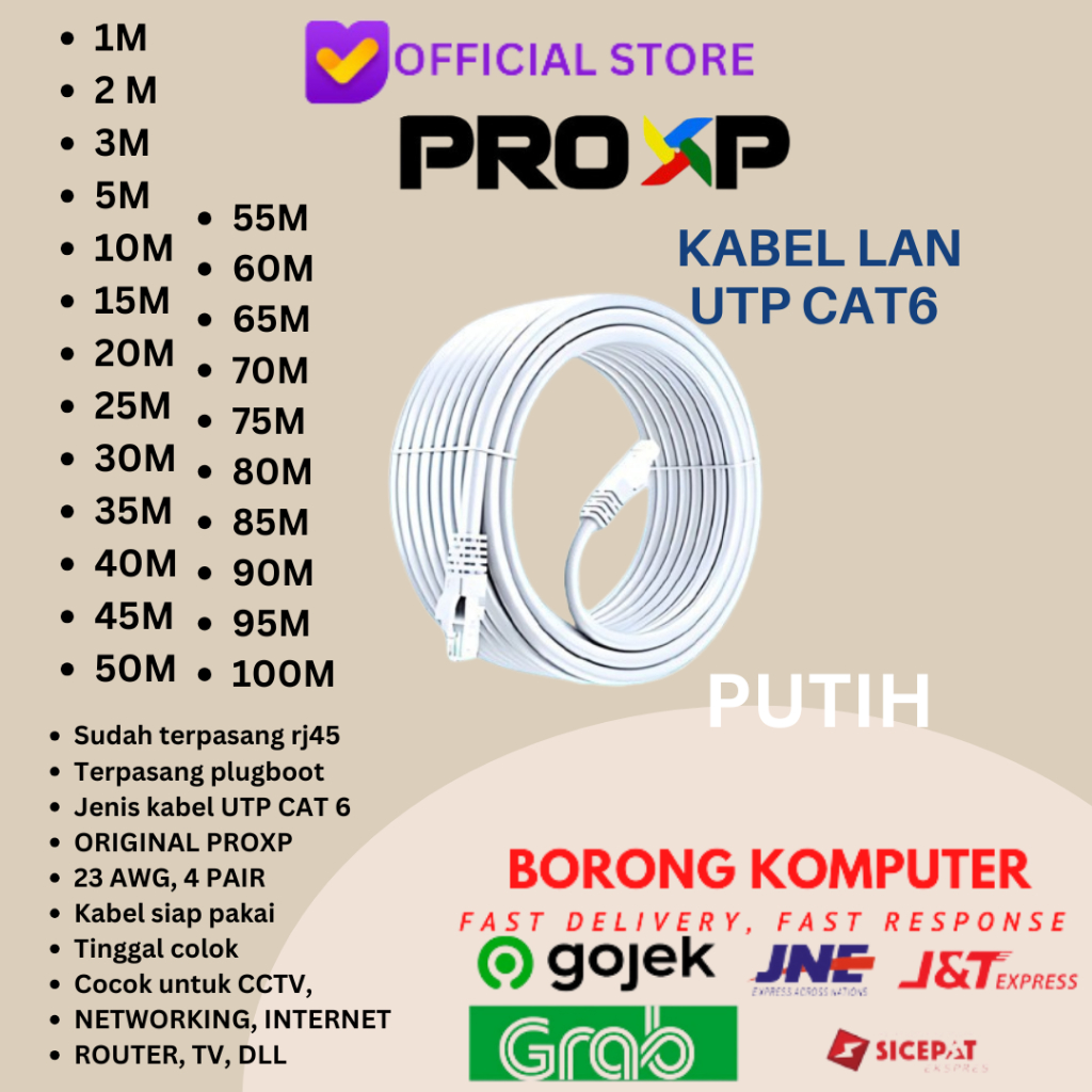 Jual Kabel LAN CAT 6 Internet Jaringan Cat6 UTP SIAP PAKAI PROXP PUTIH ...