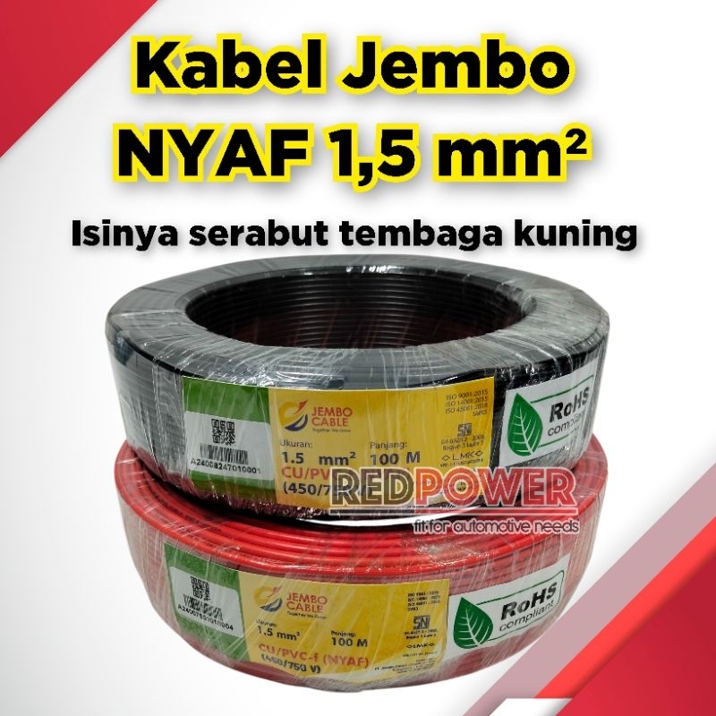 Jual Kabel NYAF 1,5 mm Jembo hitam merah 1,5mm untuk panel dan otomotif 1.5 ukuran 1.5mm serabut ...